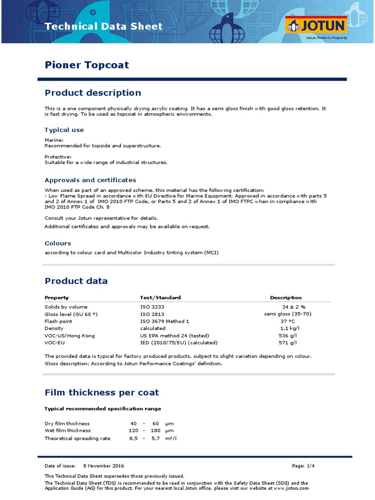 Pioner Topcoat: Technical Data Sheet | PDF