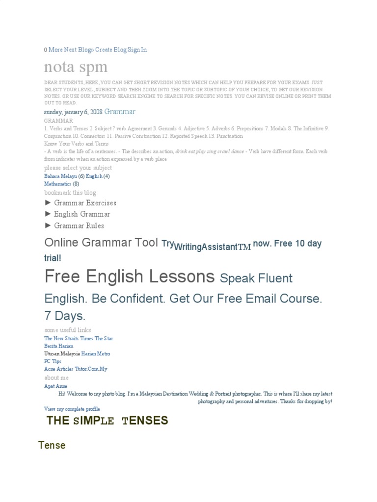 Nota SPM Grammar PDF | PDF | Verb | Semiotics
