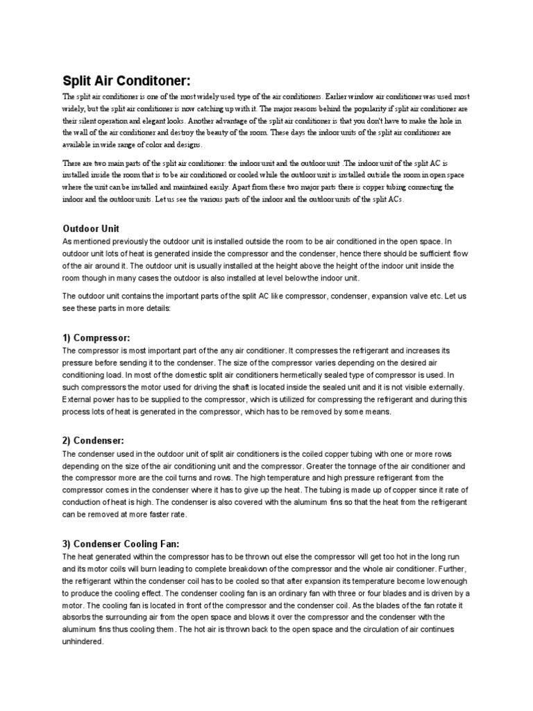 Split Air Conditoner:: Outdoor Unit | PDF | Air Conditioning | Heat ...