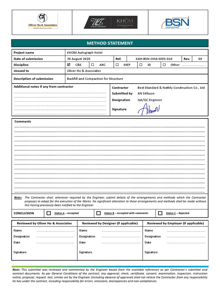 Method Statement for Backfill Work | PDF | Personal Protective ...