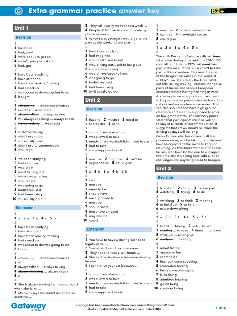 B2+ Extra Grammar Practice Worksheets Answer Key | PDF | Advertising