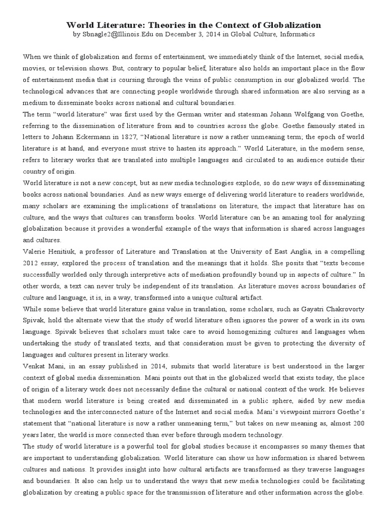 World Literature: Theories in The Context of Globalization | Download ...