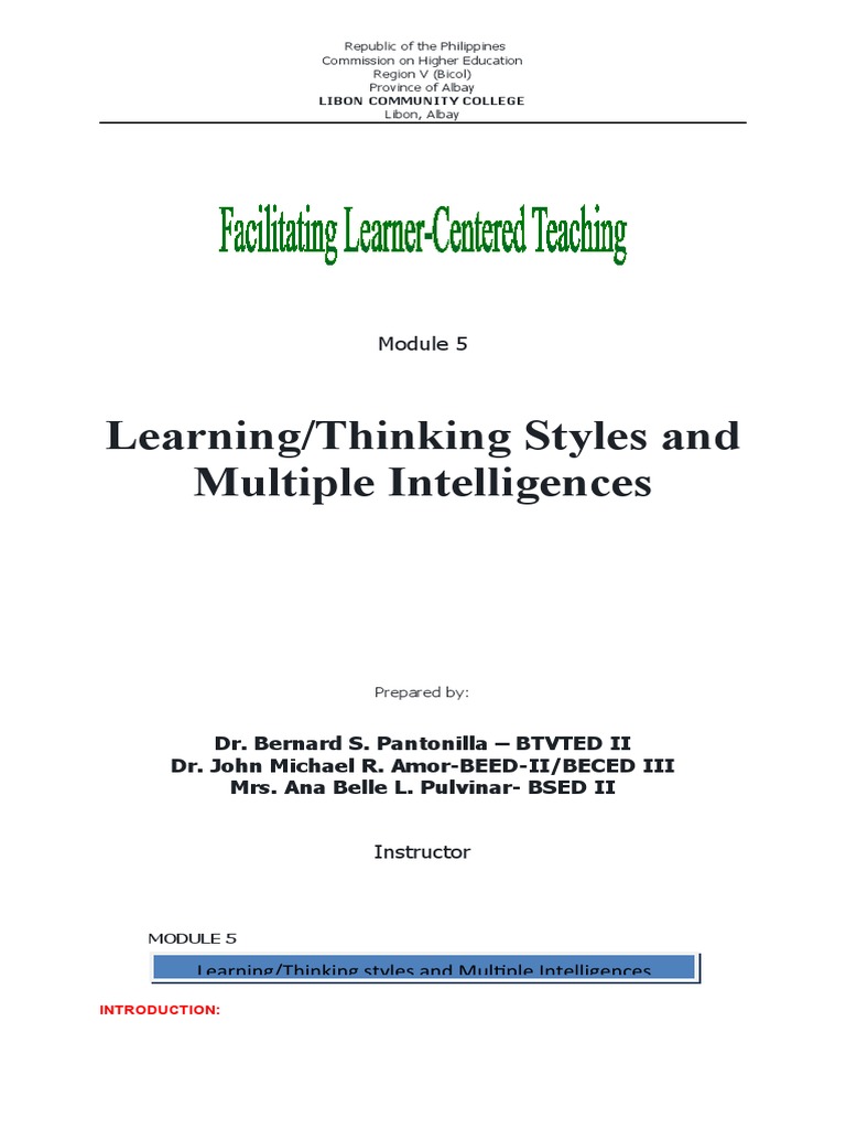 Learning/Thinking Styles and Multiple Intelligences | PDF | Learning Styles | Learning