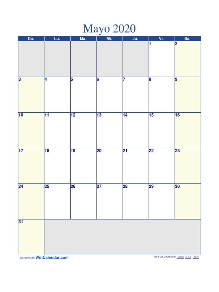 Calendario Mayo 2020 PDF | PDF