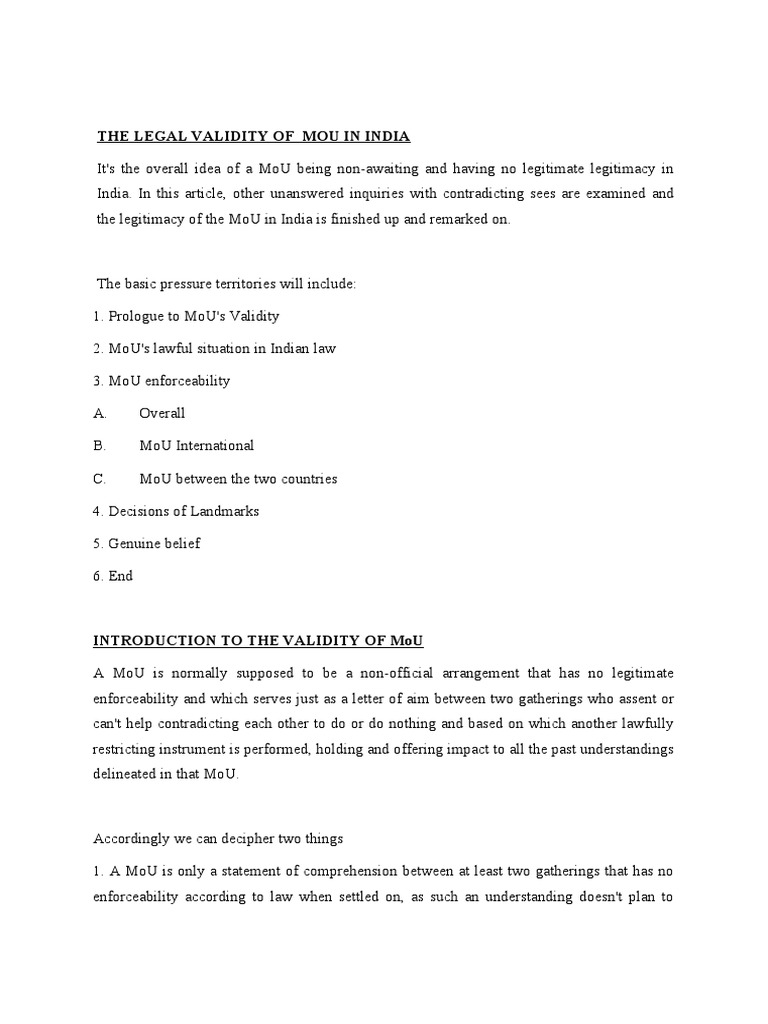 Legal Validity of MoUs in India | PDF | Memorandum Of Understanding ...