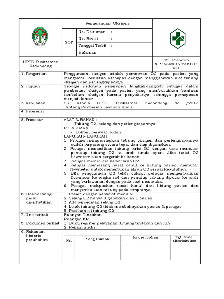 Sop Penggunaan Oksigen | PDF