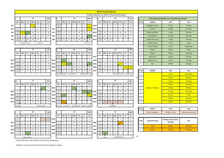 A1. 2020-21 Holiday Calendar - 6 Days | PDF | Traditions | Public Holiday