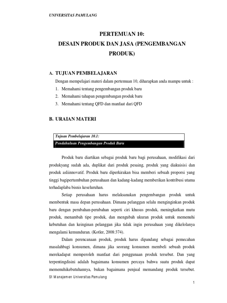 Pertemuan Ke-10 - Desain Produk Dan Jasa (Pengembangan Produk) | PDF