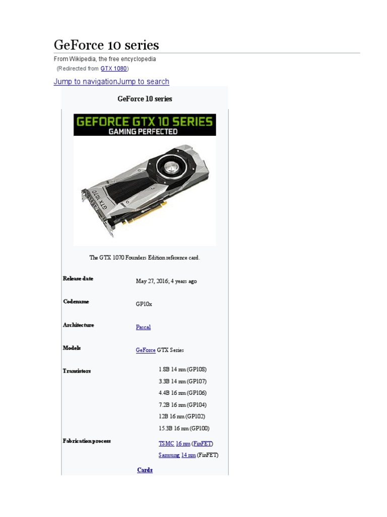 GeForce 10 Series Overview and Specs | PDF | Computer Related ...