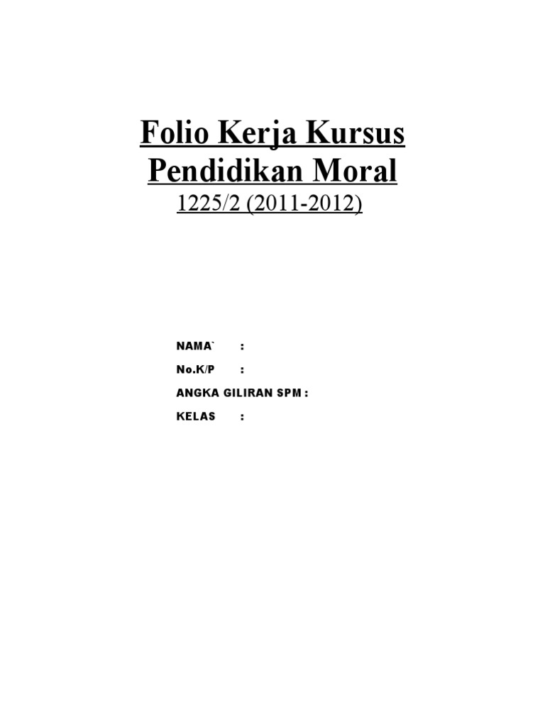 Folio Kerja Kursus Pendidikan Moral | PDF