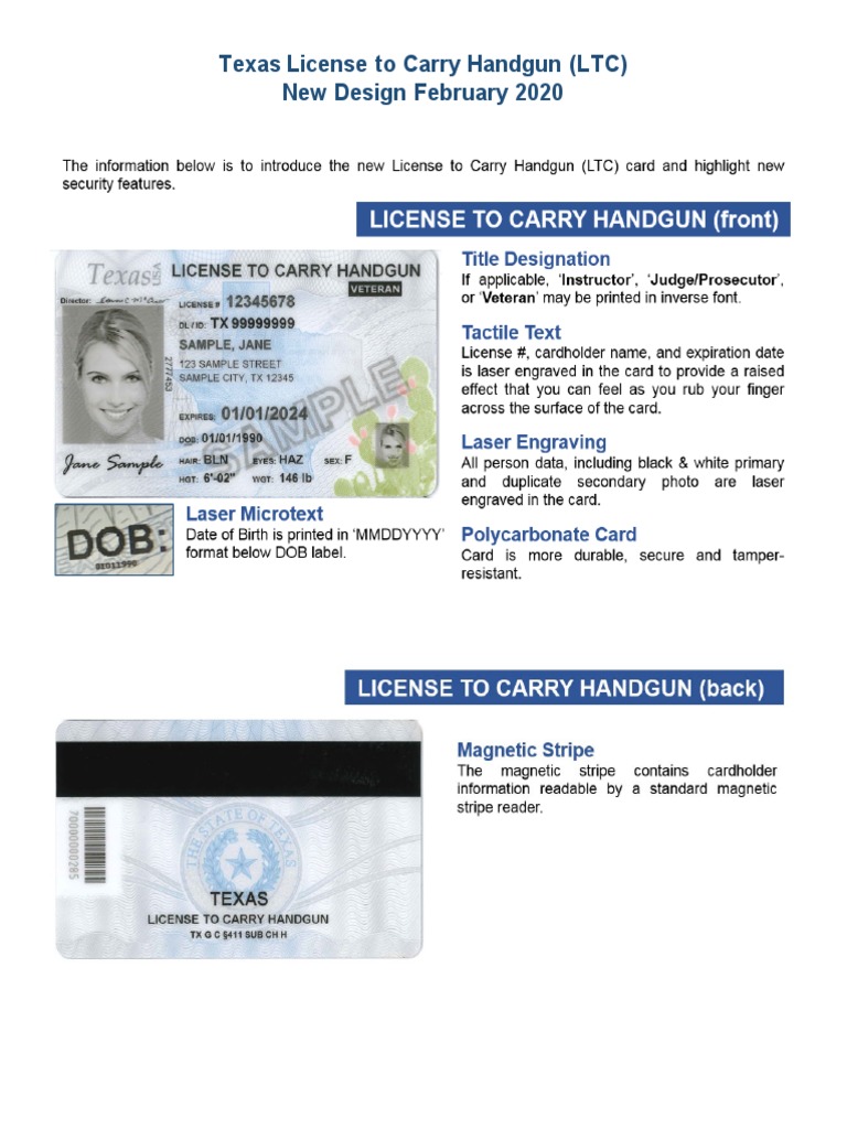 Texas License To Carry Handgun (LTC) New Design February 2020 | PDF