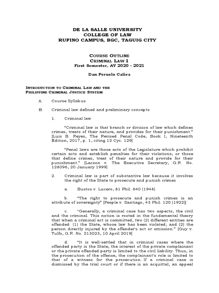 DLSU Outline | PDF | Ex Post Facto Law | Crime & Violence