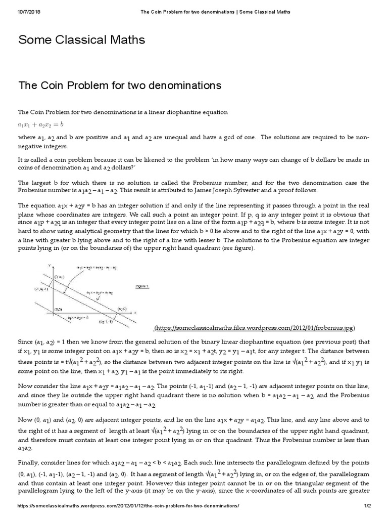 The Coin Problem For Two Denominations | PDF | Elementary Mathematics ...