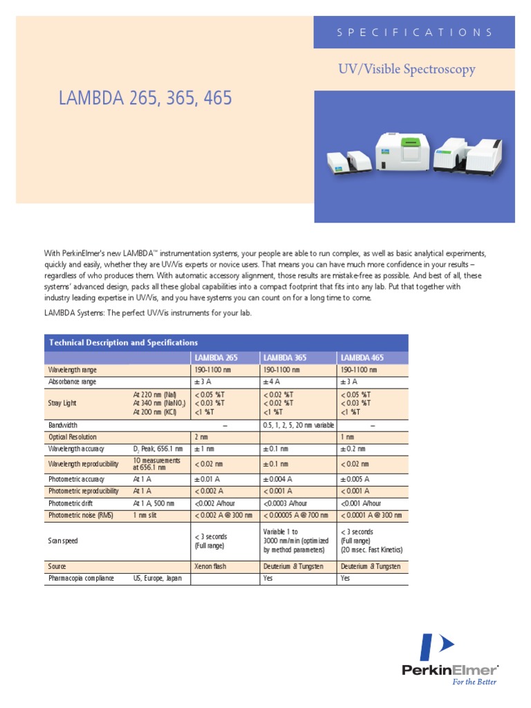 LAMBDA 265, 365, 465: UV/Visible Spectros | PDF | Ultraviolet–Visible ...