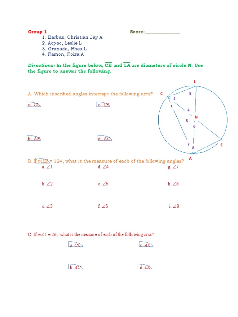 Activity - Inscribed Angles and Intercepted Arcs | PDF | Equations ...