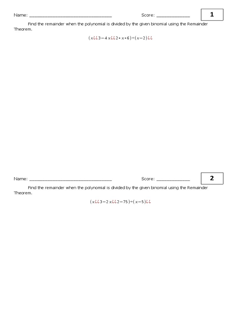 Activity - Remainder Theorem | PDF | Theoretical Computer Science ...