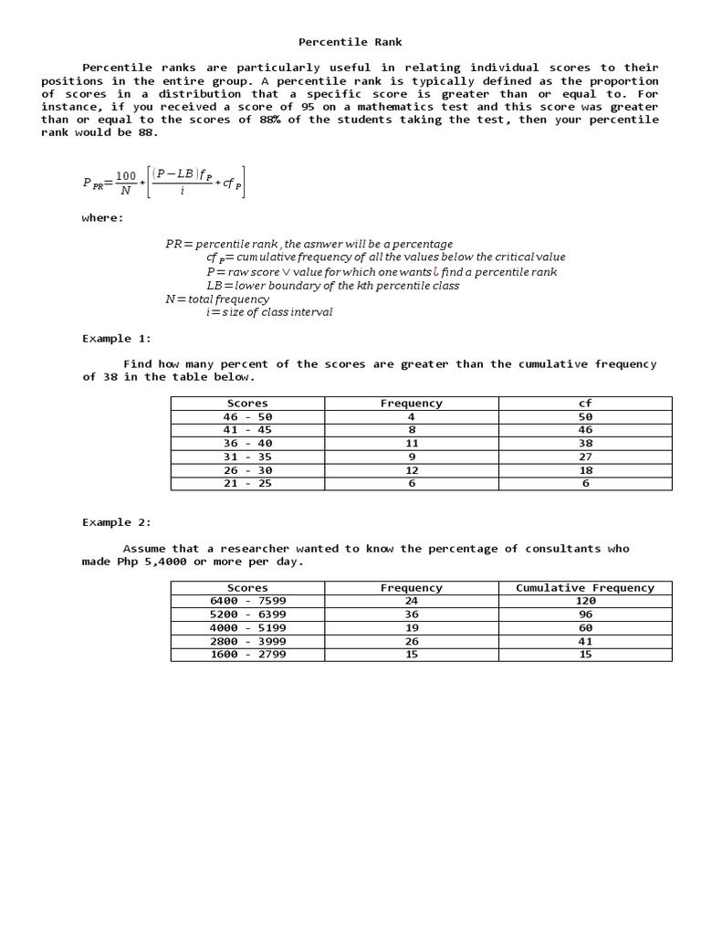 Lecture Percentile Rank PDF Percentile Percentage
