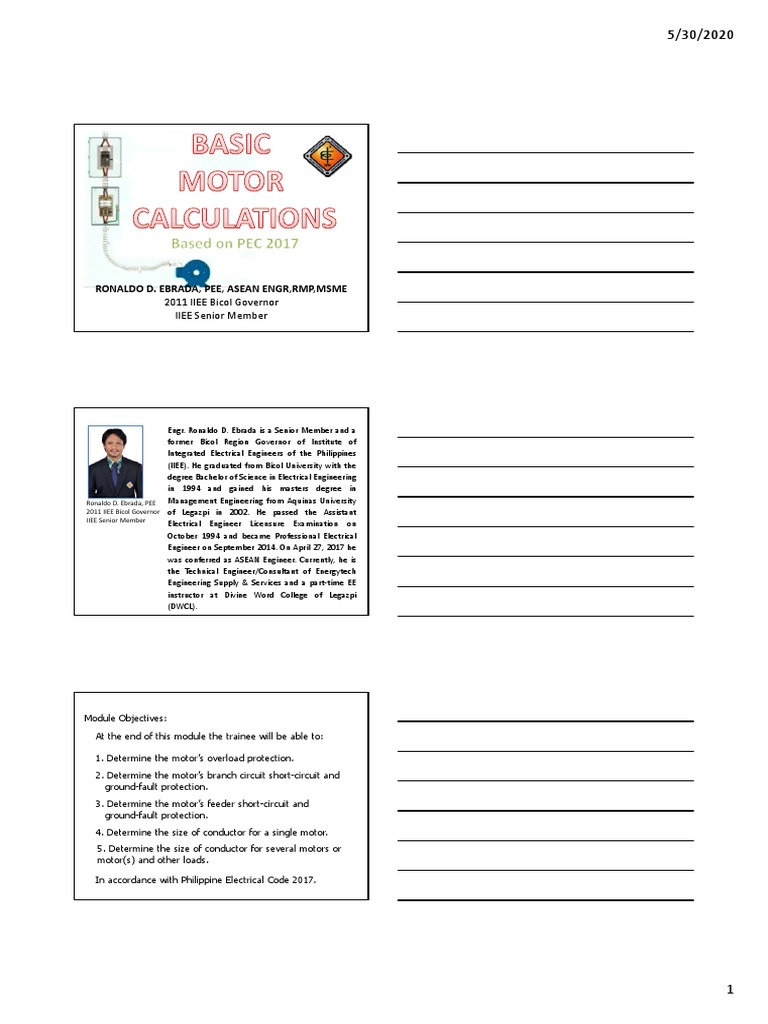 Motor Calculations PEC 2017 by RDE | PDF | Fuse (Electrical ...