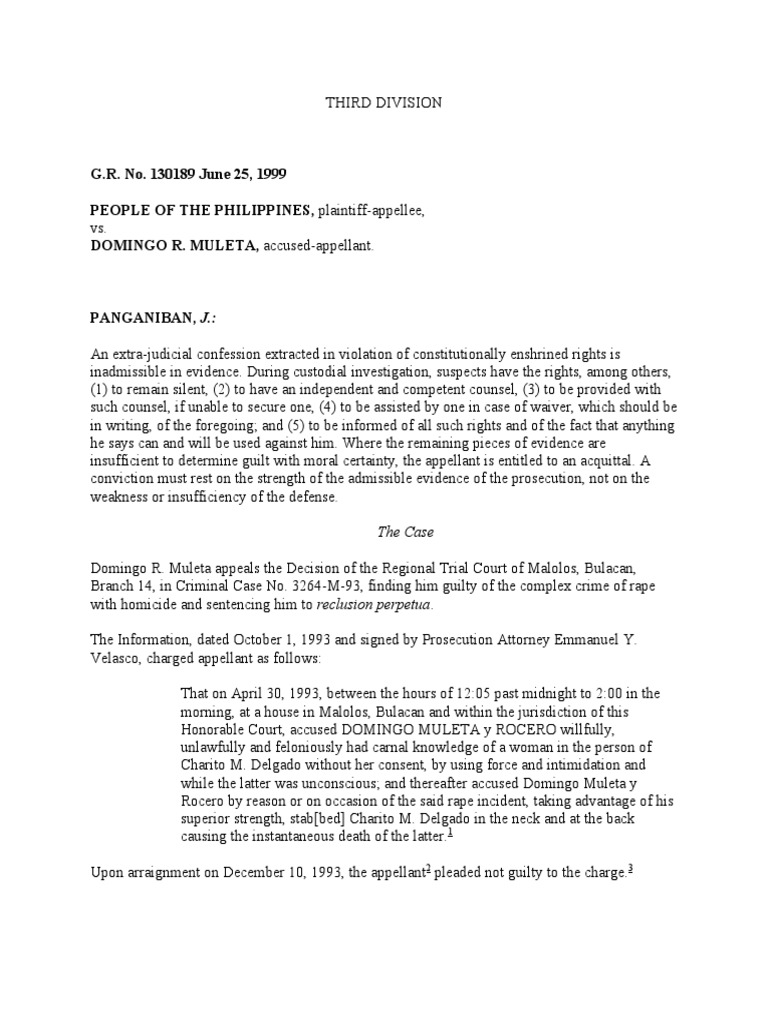 PP vs. Muleta - Extrajudicial Confession | PDF | Confession (Law ...