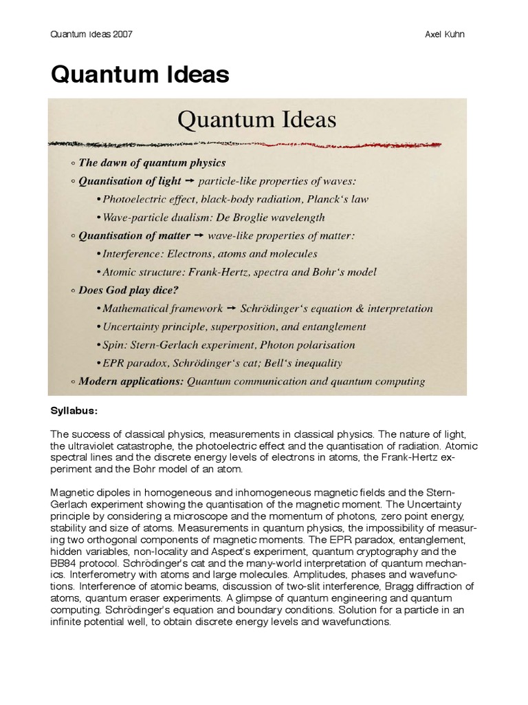 Quantum Ideas Notes Week 1 PDF | PDF | Quantum Mechanics | Schrödinger ...