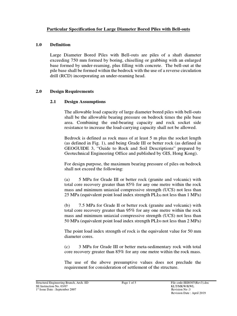 Large Diameter Bored Pile Specifications | PDF | Deep Foundation ...