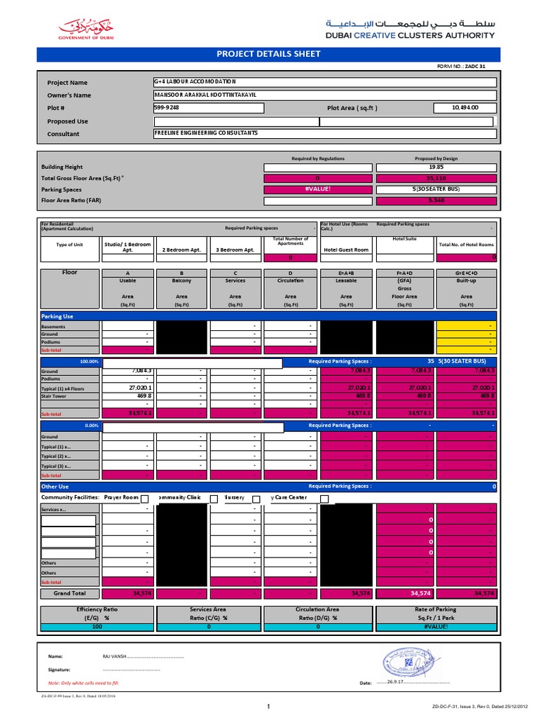 Project Details Sheet: Project Name Owner's Name Plot # Plot Area (SQ ...