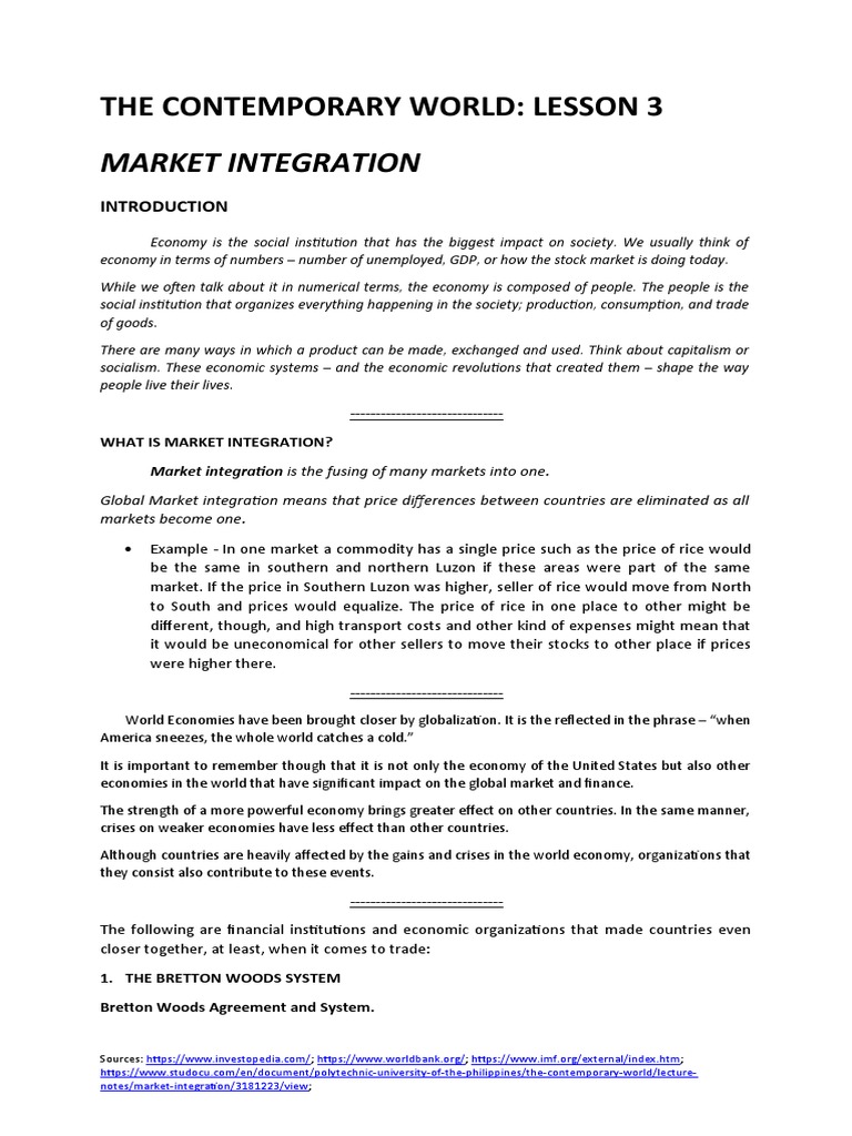 Introduction To Market Integration Module | PDF | Bretton Woods System ...