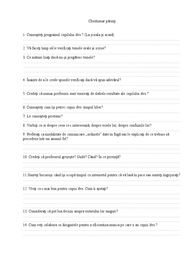 Chestionar Parinti | PDF