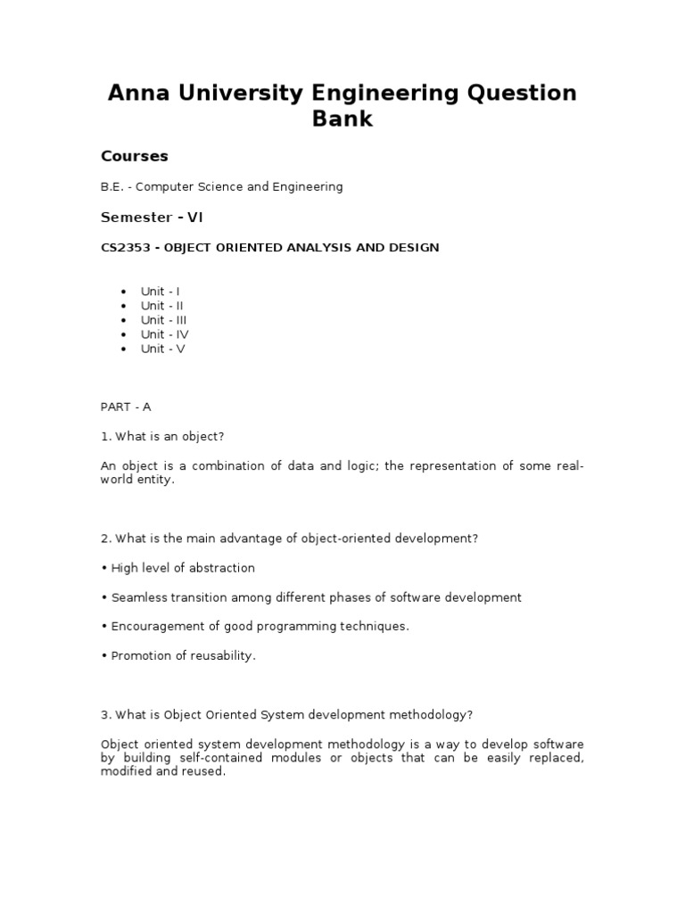 Anna University Engineering Question Bank | PDF | Unified Modeling ...