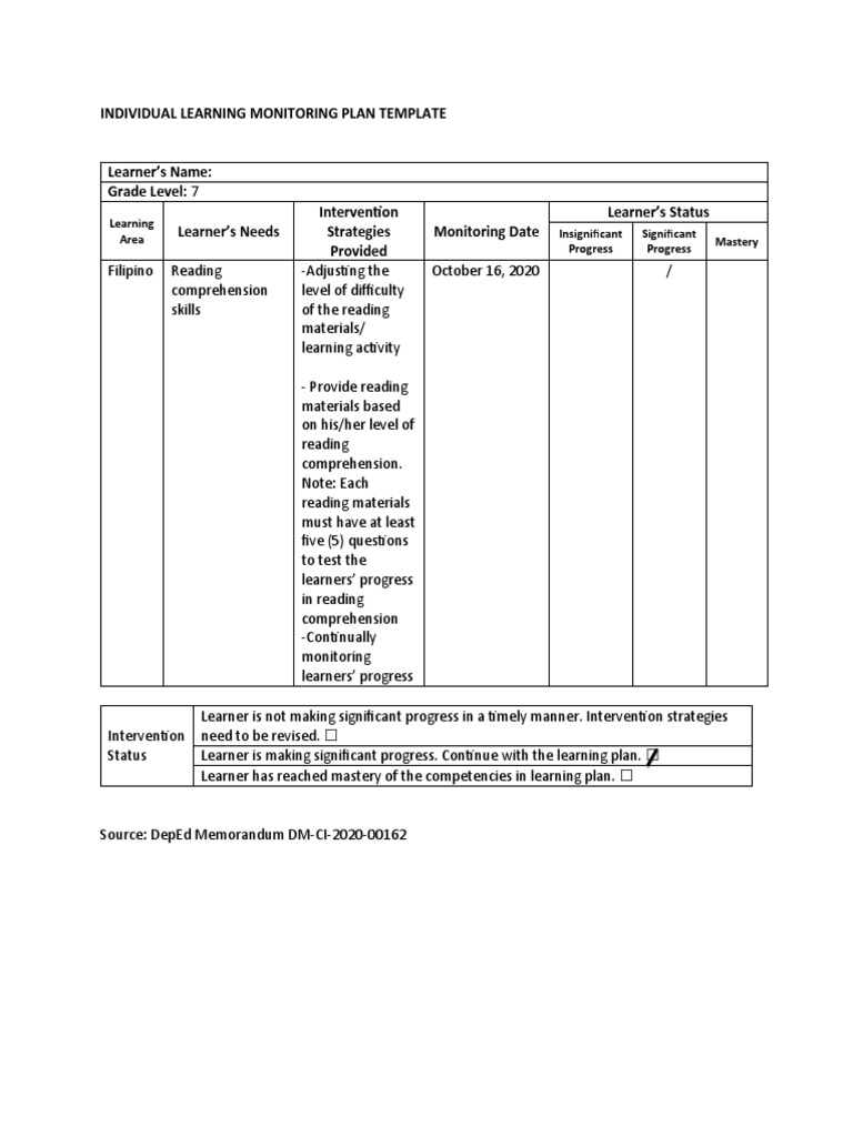 Individual Learning Monitoring Plan | PDF