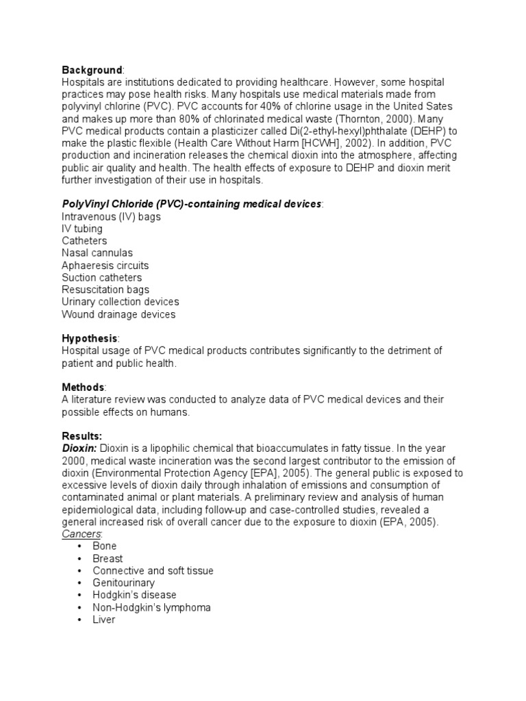 Background:: Polyvinyl Chloride (PVC) - Containing Medical Devices ...
