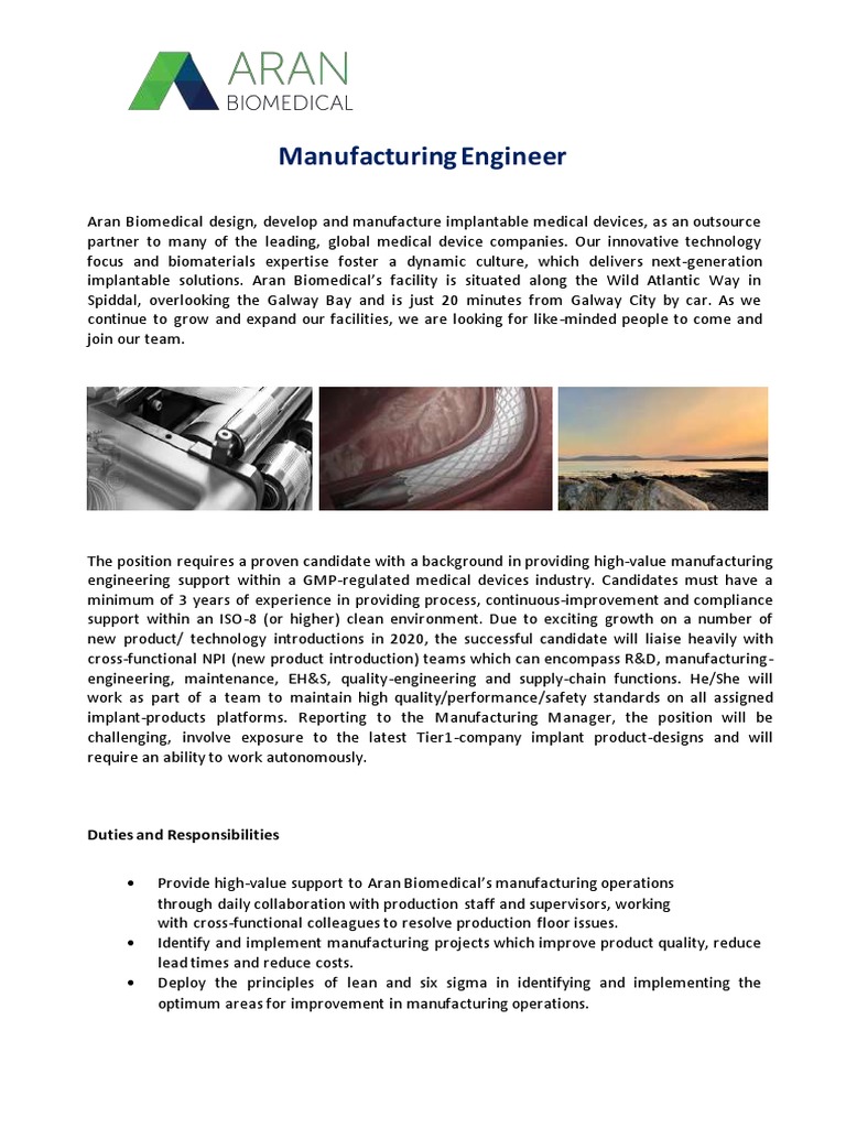Manufacturing Engineer - Job Description PDF | PDF | Verification And ...
