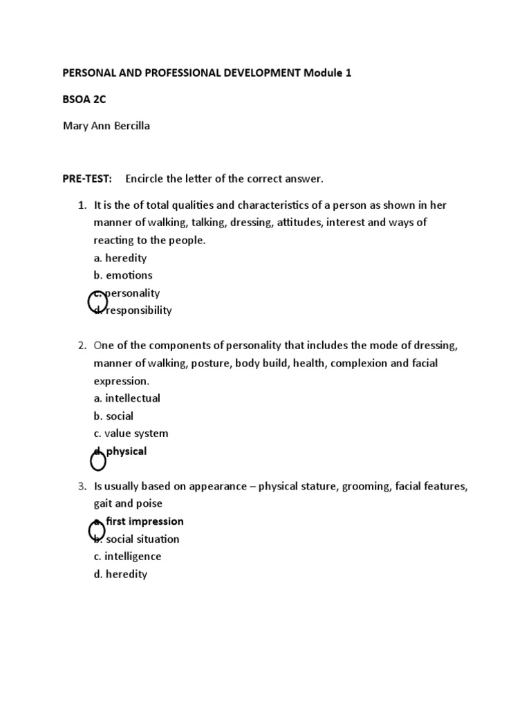Personal and Professional Development Module 1 Bsoa 2C | PDF | Attitude ...