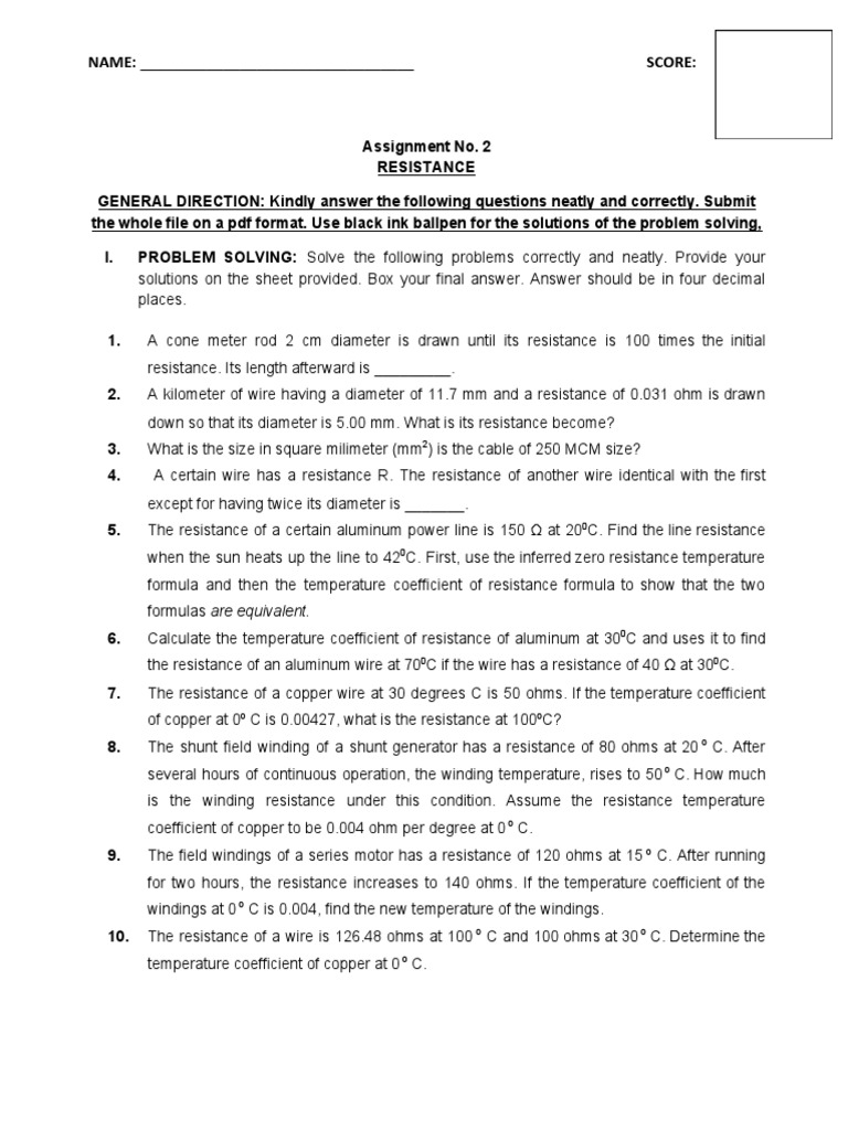 Resistance Calculations: Solving Problems Involving Wire Resistance ...
