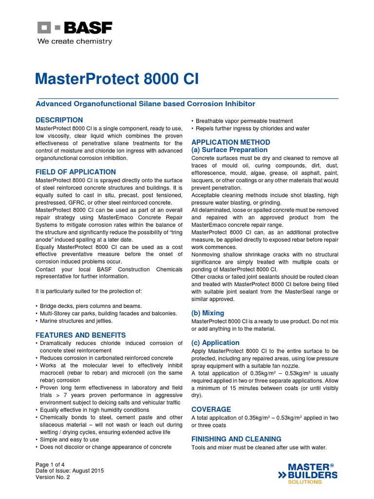 BASF MasterProtect 8000 CI | PDF | Corrosion | Reinforced Concrete