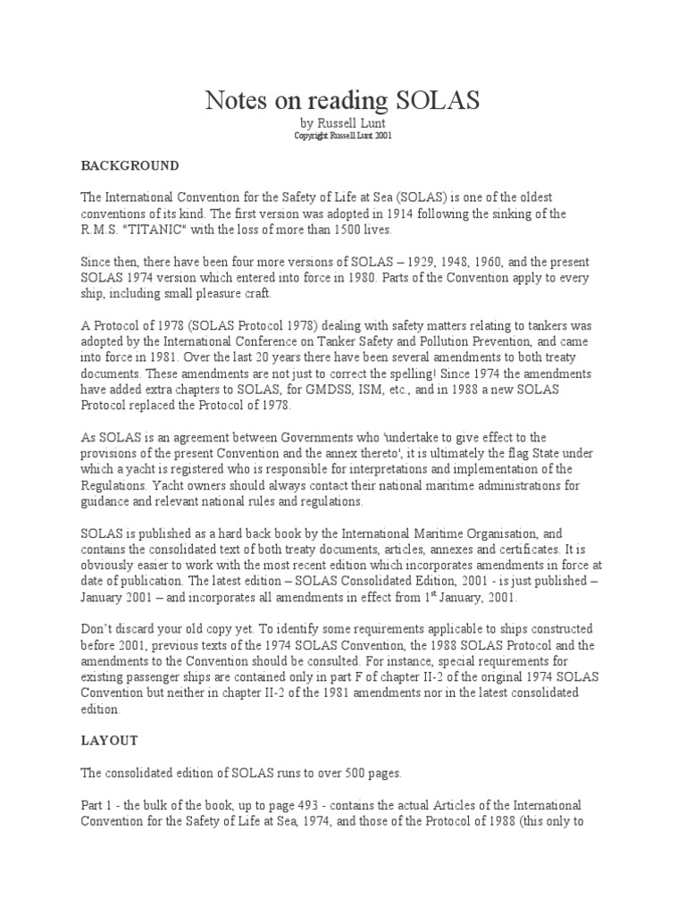 Notes On Reading SOLAS | PDF | Ships | Water Transport