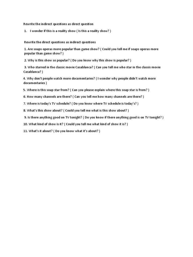 Direct and Indirect Question Conversion | PDF