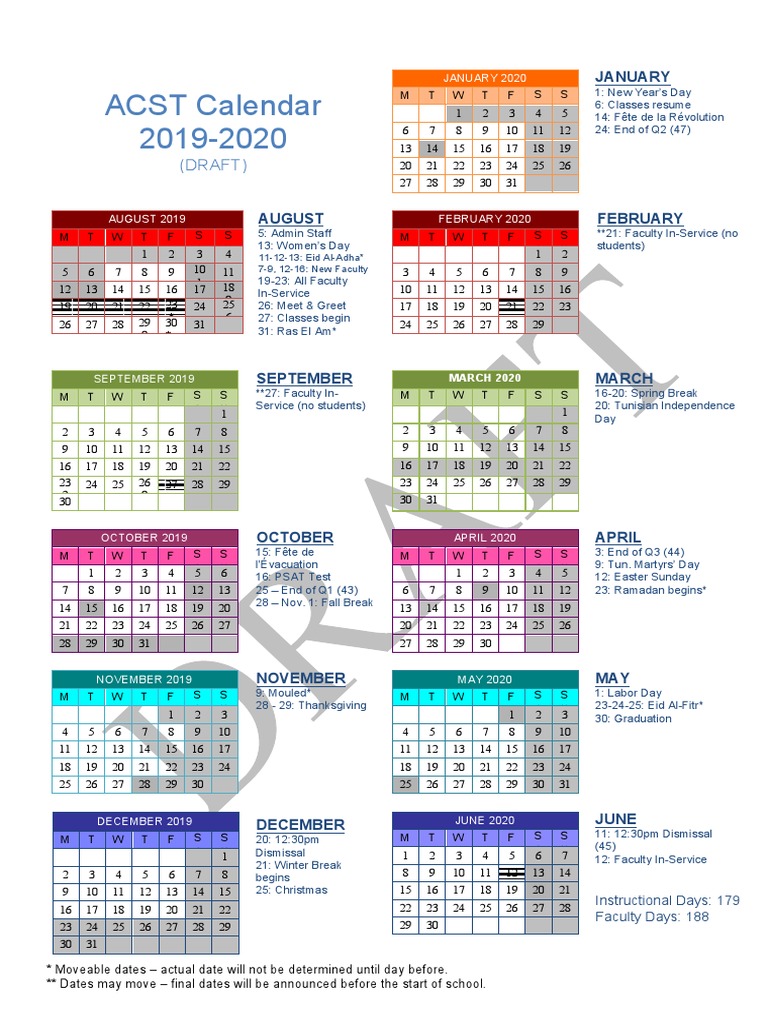 ACST 2019-2020 School Calendar | PDF | Religious Holidays | Festival