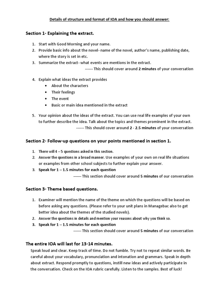 Detail Structure and Format of Your IOA ANWERS | PDF
