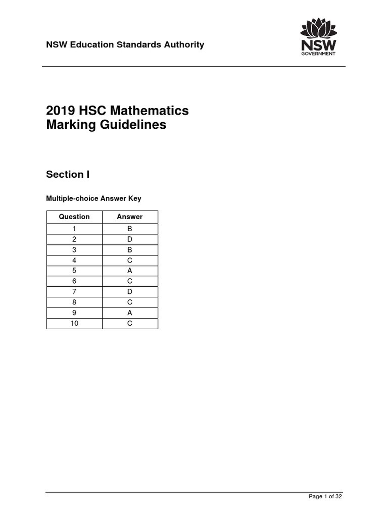 2019 HSC Mathematics Marking Guide | PDF | Sine | Trigonometric Functions