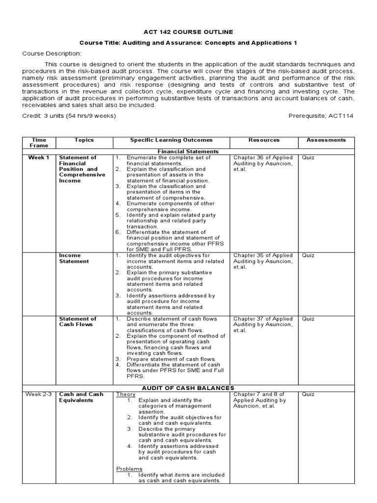 Auditing and Assurance Course Outline | PDF | Audit | Cash Flow Statement