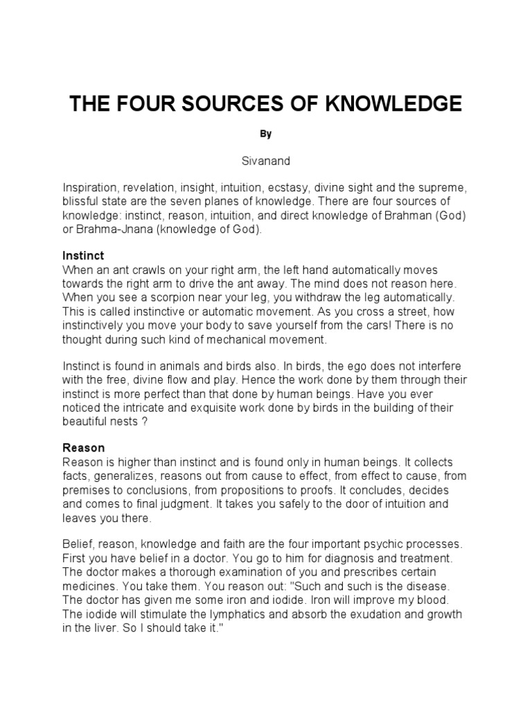 The Four Sources of Knowledge | PDF | Intuition | Reason
