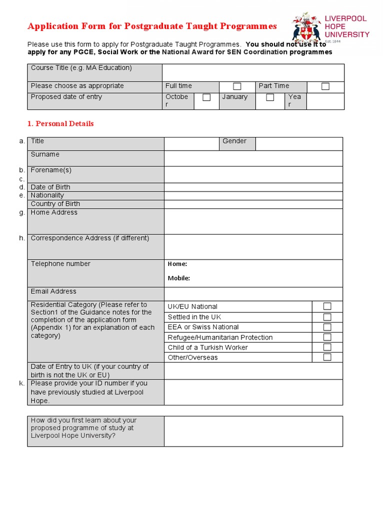 Postgraduate Application Form 2020 | Download Free PDF | Disability ...