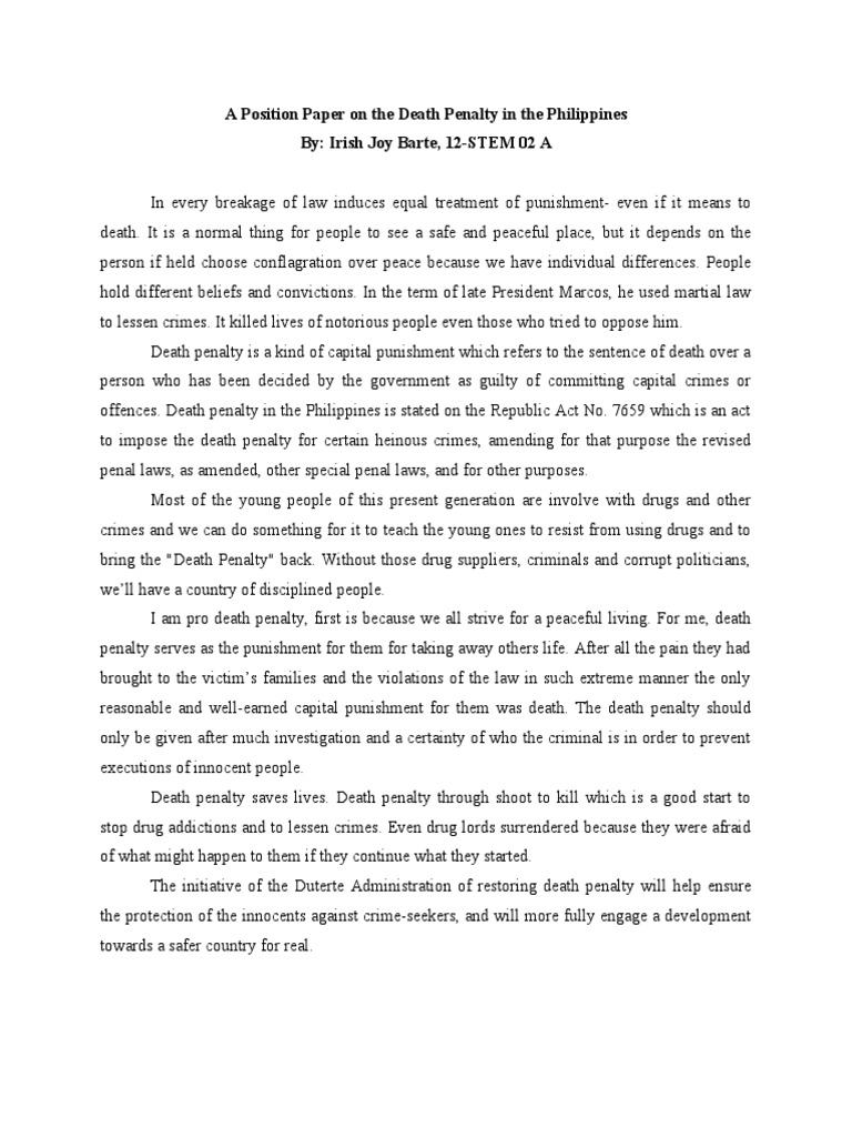 A Position Paper On The Death Penalty in The Philippines | PDF