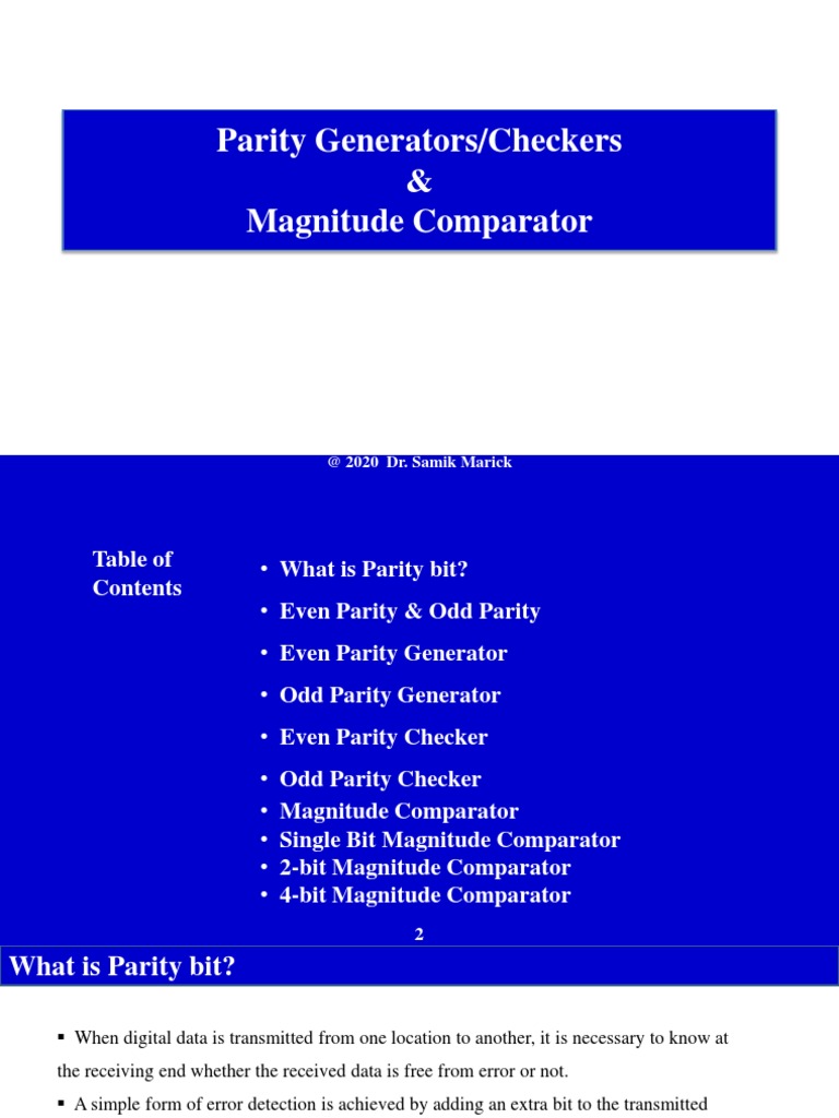 Lecture 17 - Parity Generators & Checkers and Magnitude Comparator PDF ...