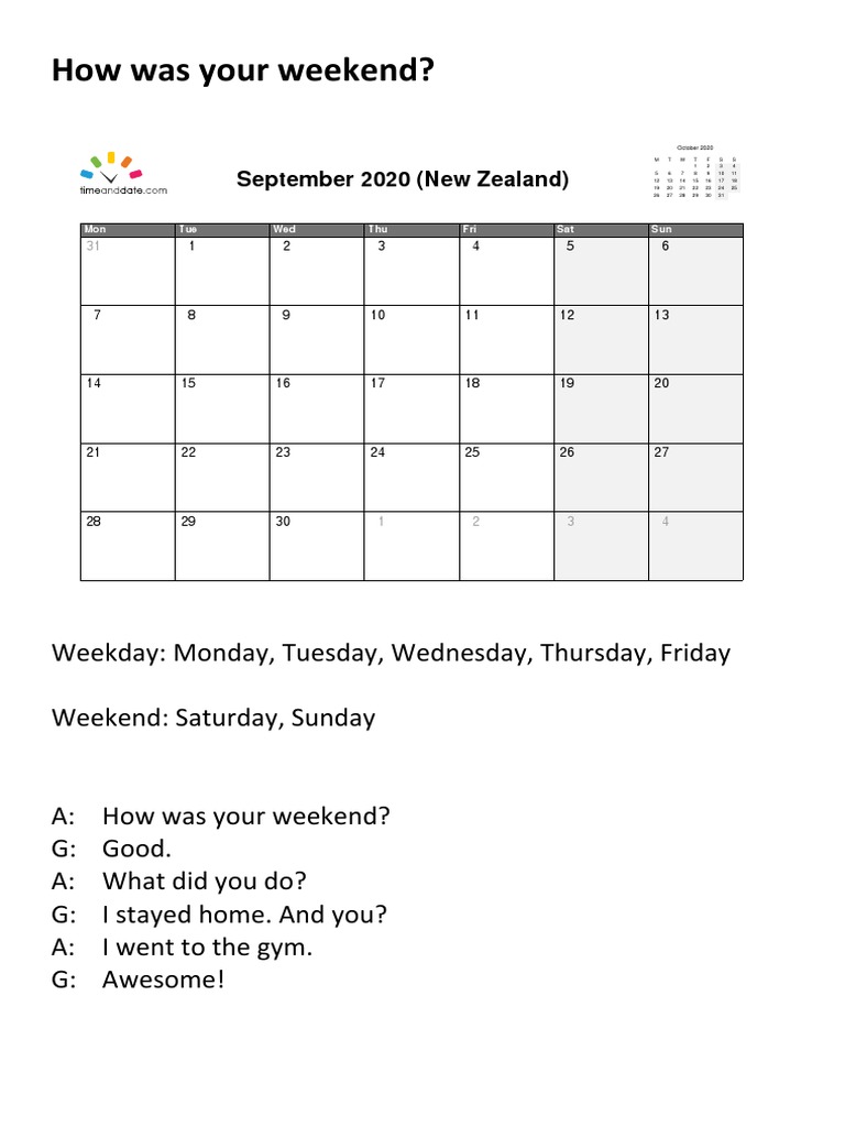 How Was Your Weekend?: Weekday: Monday, Tuesday, Wednesday, Thursday ...