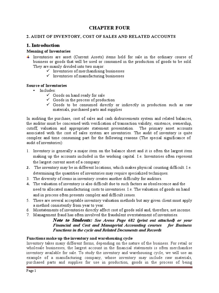 Chapter Four: 2. Audit of Inventory, Cost of Sales and Related Accounts ...