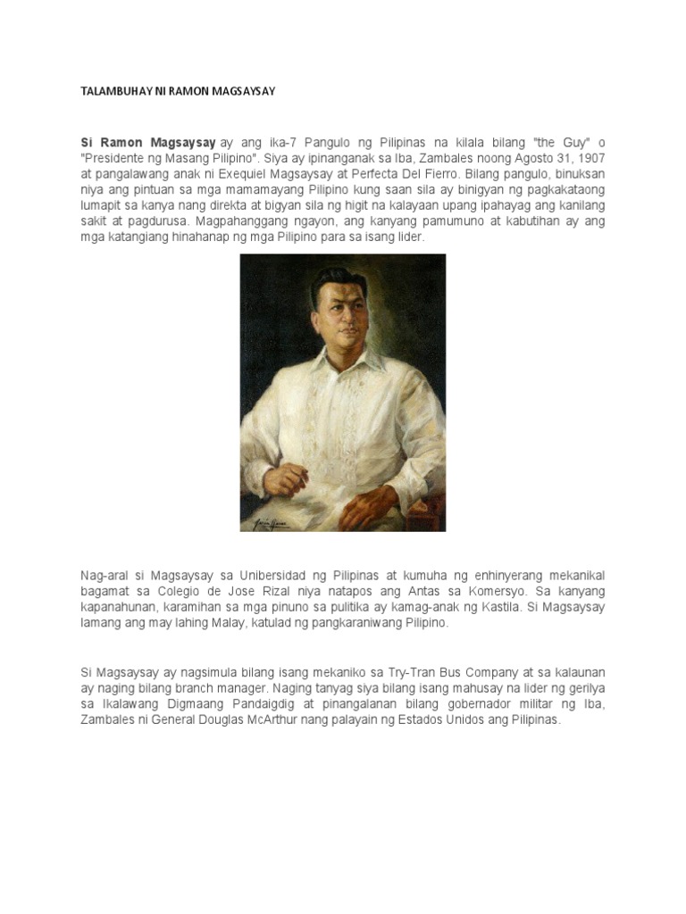 Talambuhay Ni Ramon Magsaysay | PDF Talambuhay Ni Ramon Magsaysay | PDF