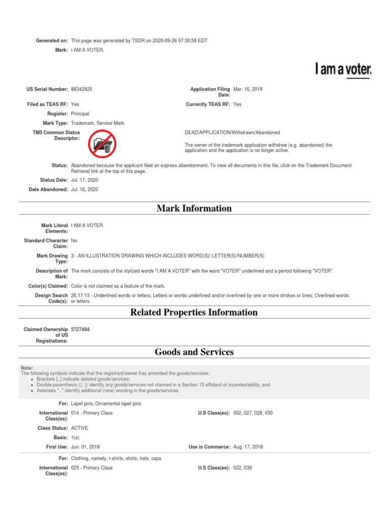 File Wrapper For I AM A VOTER. (Abandoned) | PDF | United States Patent ...