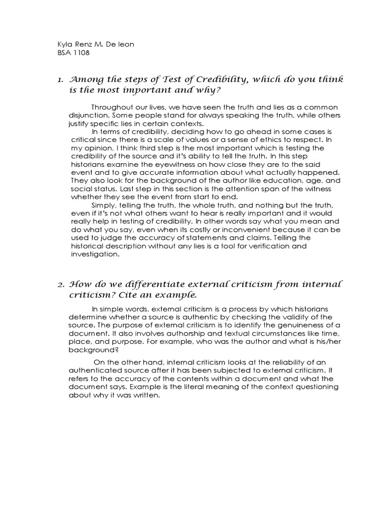 Among The Steps of Test of Credibility, Which Do You Think Is The Most ...